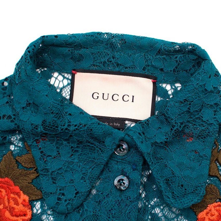 Gucci Sheer Blue Lace Embroidered Top IT 38 at 1stDibs | gucci sheer top