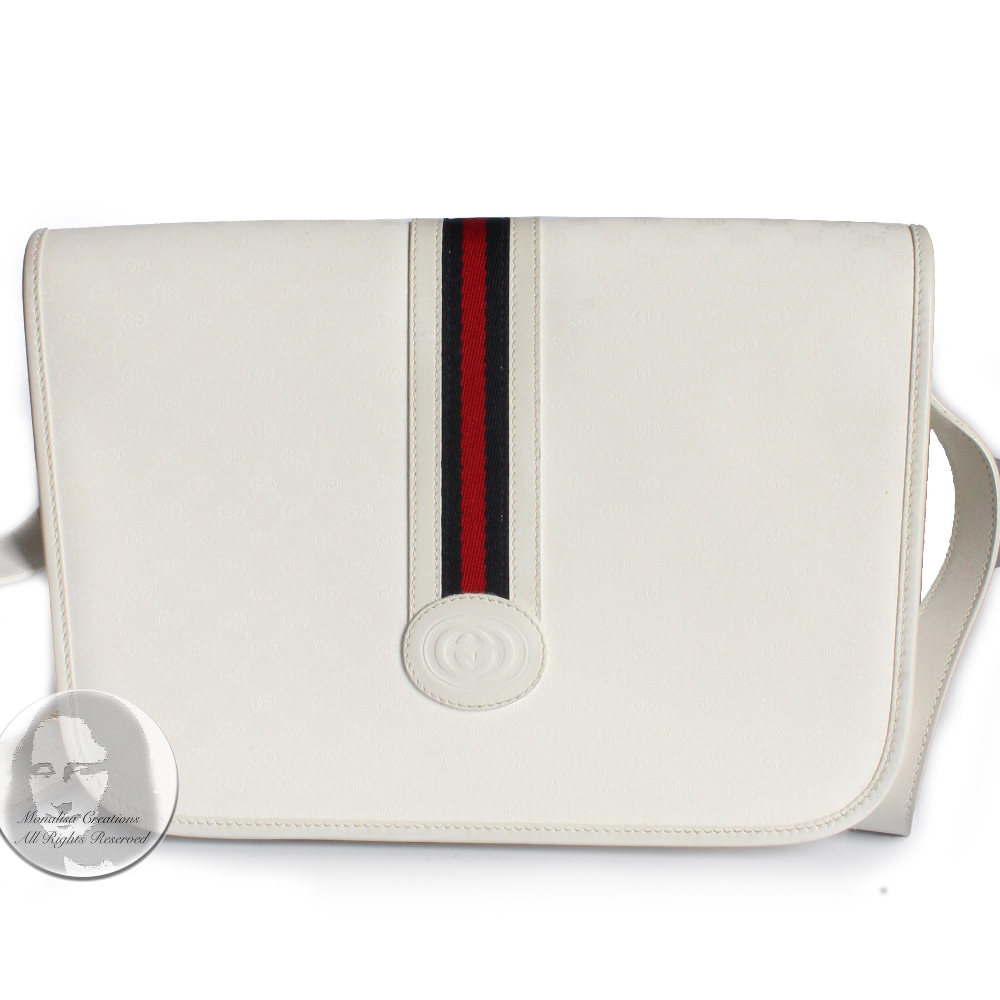 Gucci Shoulder Bag White GG Coated Canvas Leather Trim with Webbing ...