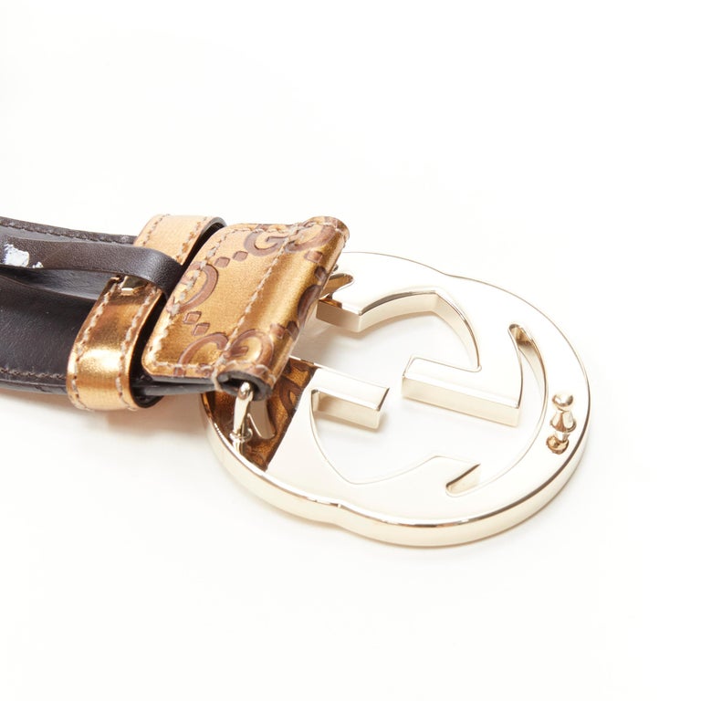 GUCCI Signature Interlock GG Ceinture buckle gold monogram belt 80cm 32 ...
