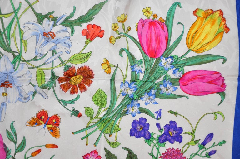 Gucci Signature Multi-Floral with Lapis Border Silk Crepe de Chine ...