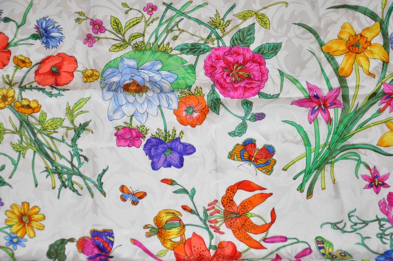 Gucci Signature Multi-Floral with Lapis Border Silk Crepe de Chine ...