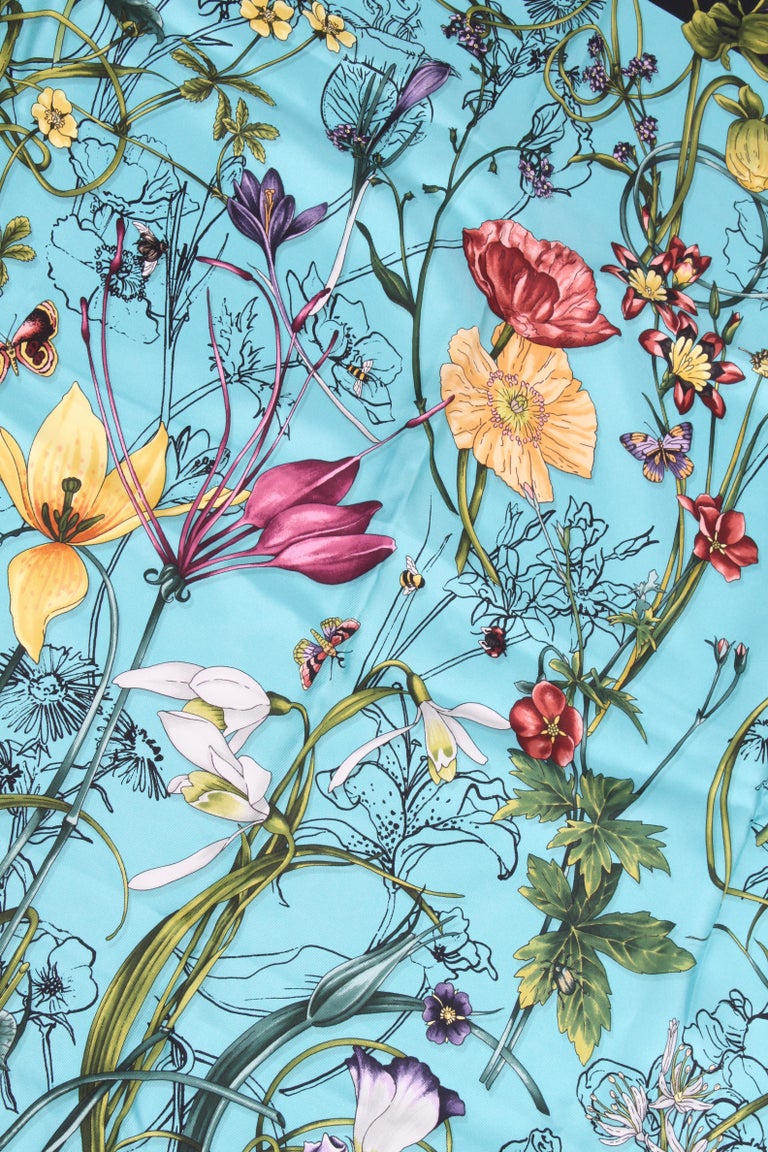 Gucci Silk Scarf Flower Print - black/turquoise/pink/yellow/purple at ...