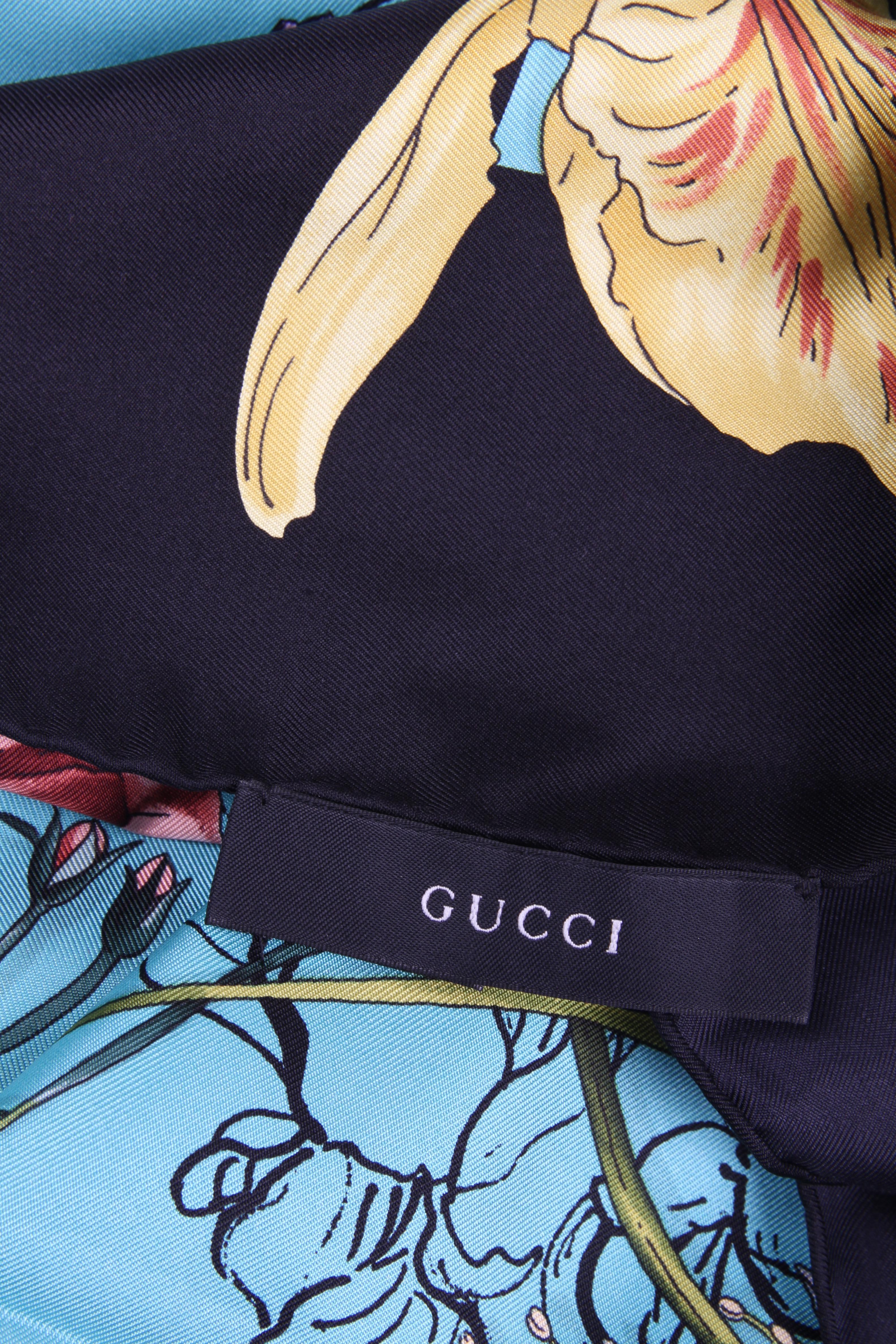 Gucci Silk Scarf Flower Print - black/turquoise/pink/yellow/purple at ...