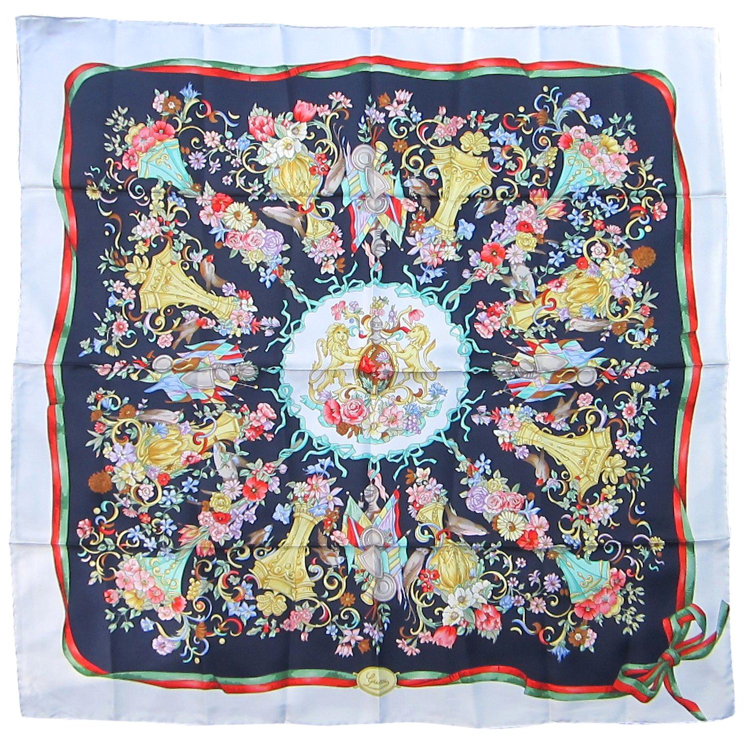 Gucci Silk Scarf Pheasant Bird Hunting Motif, New Never worn 1990s at ...