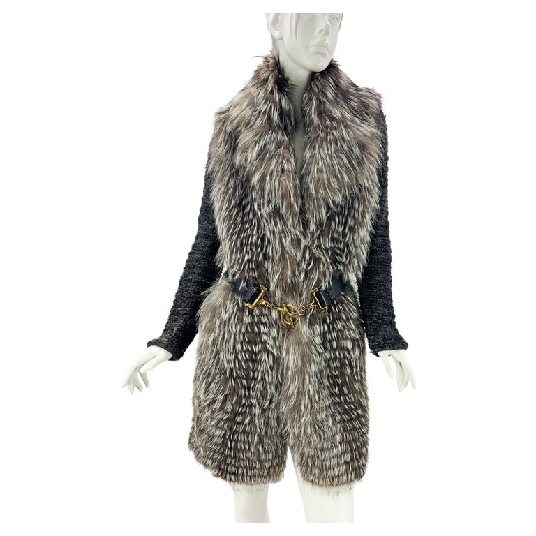 Gucci Silver Fox Lamb Dark Gray Belted Long Cardigan Coat Italian 42 ...