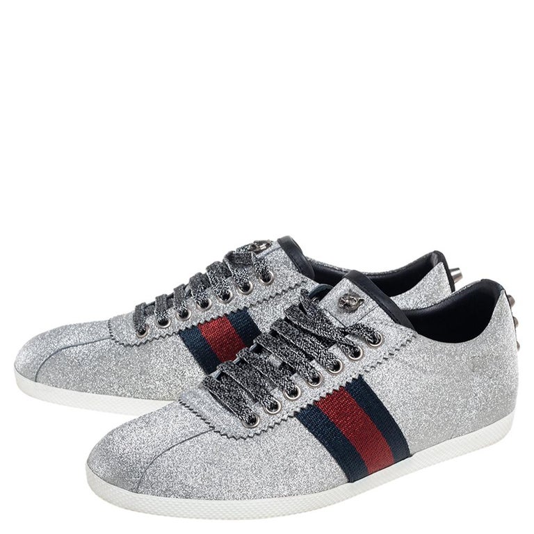Gucci Silver Glitter Bambi Web Sneakers Size 38 at 1stDibs