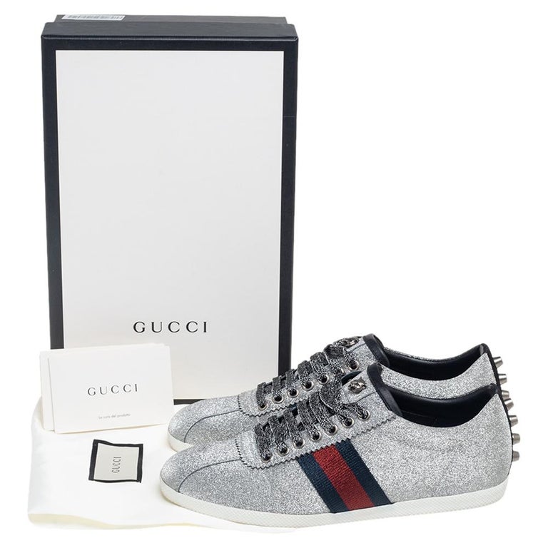 Gucci Silver Glitter Bambi Web Sneakers Size 38 at 1stDibs