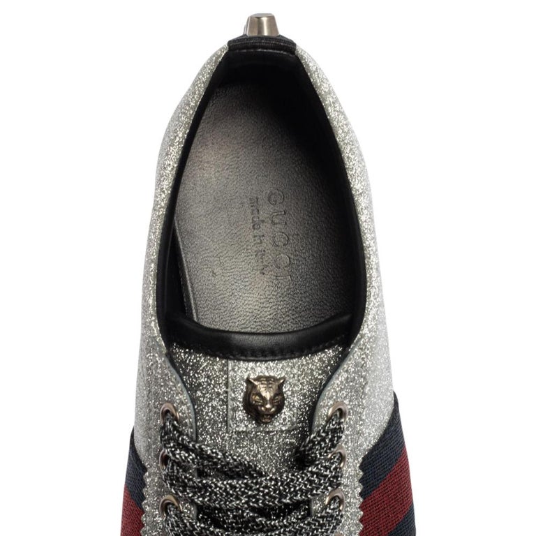 Gucci Silver Glitter Leather Bambi Web Sneakers Size 39 at 1stDibs