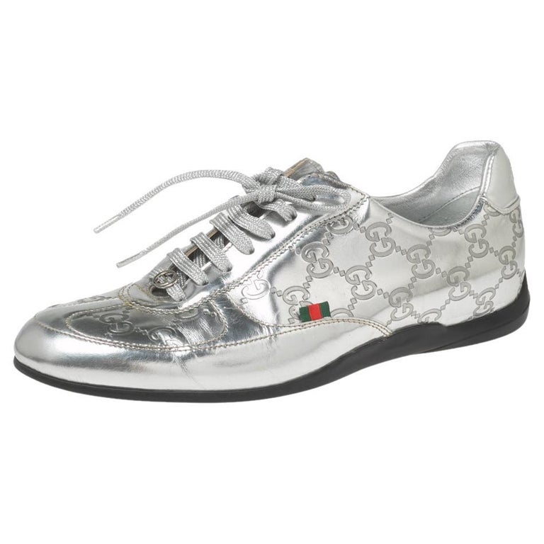 Gucci Silver Guccissima Leather Low Top Sneakers Size 38 at 1stDibs