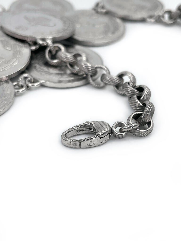 Gucci Silver Lucky Charm Coin Choker Necklace For Sale at 1stDibs