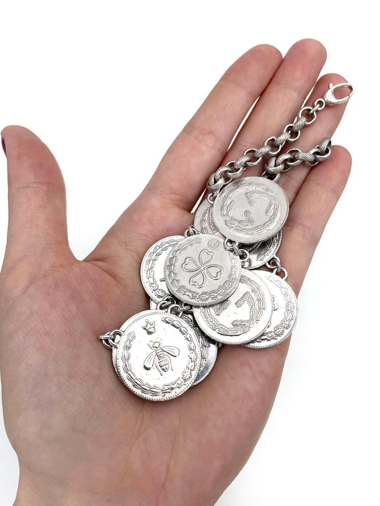 Gucci Silver Lucky Charm Coin Choker Necklace For Sale at 1stDibs