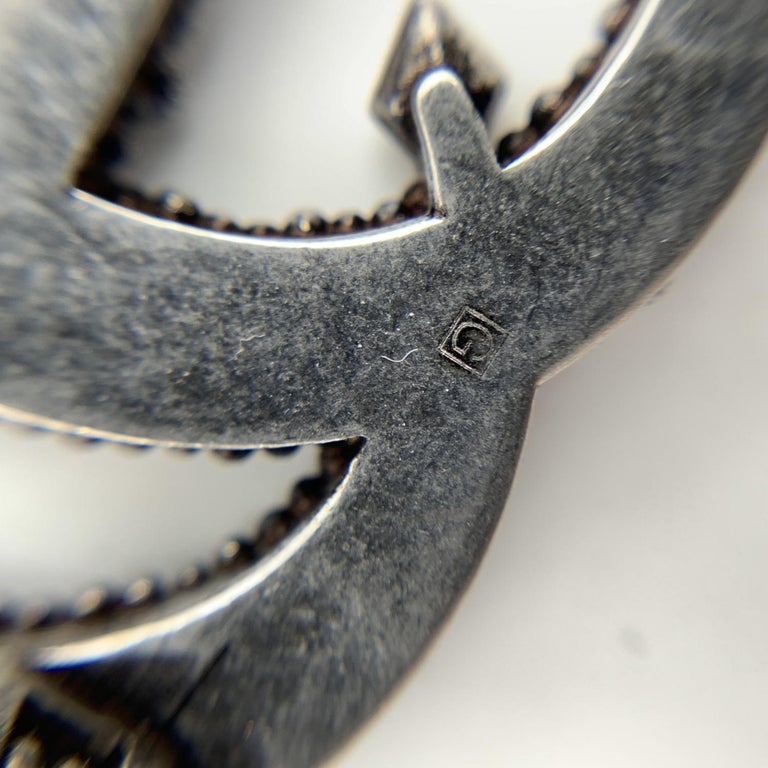 Gucci Silver Metal GG Marmont Brooch Pin with Crystals For Sale at 1stDibs