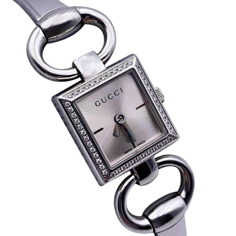 Gucci Silver Stainless Steel 120 Tornabuoni Diamond Square Wrist Watch ...