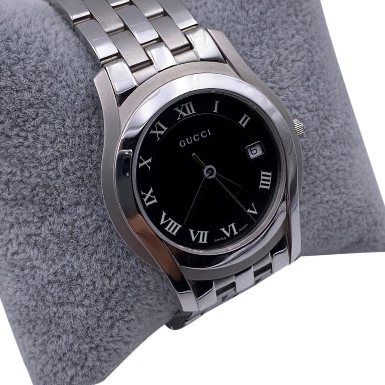 Gucci Silver Stainless Steel Black Dial 5500 M Wrist Watch Unisex For ...