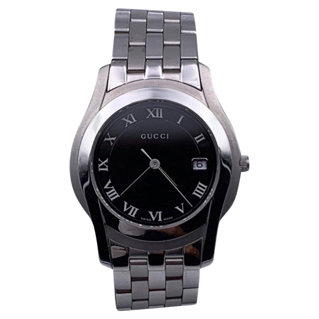 Gucci Silver Stainless Steel Black Dial 5500 M Wrist Watch Unisex For ...