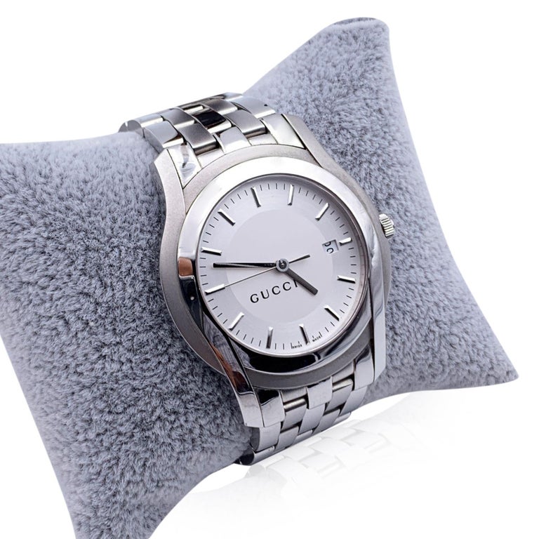 Gucci Silver Stainless Steel Mod 5500 XL Wrist Watch White Dial For ...