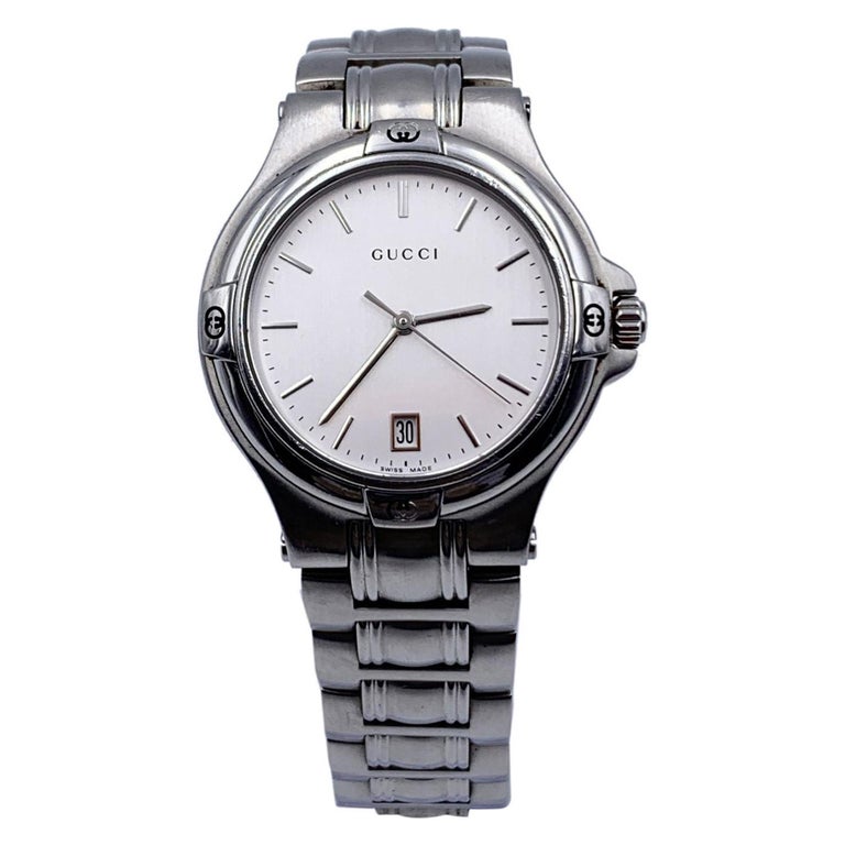 Gucci Silver Stainless Steel Mod 9040 M Quartz Wrist Watch For Sale at ...