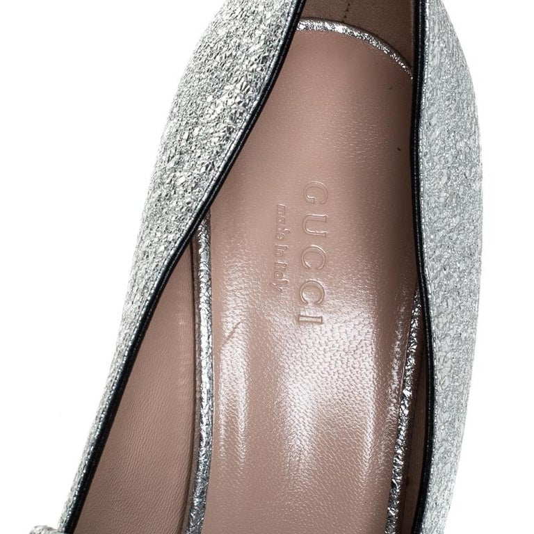 Gucci Silver Textured Leather GG Marmont Block Heel Pumps Size 38 For ...