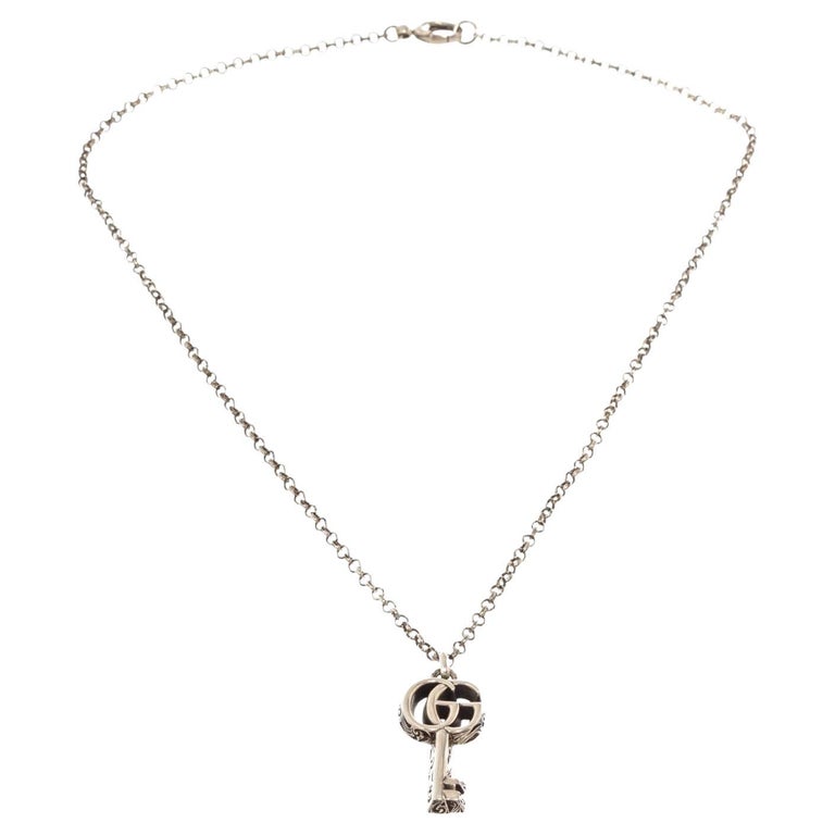 Gucci Silver-Tone Necklace with Emblematic Double-G Tops a Key Pendant ...