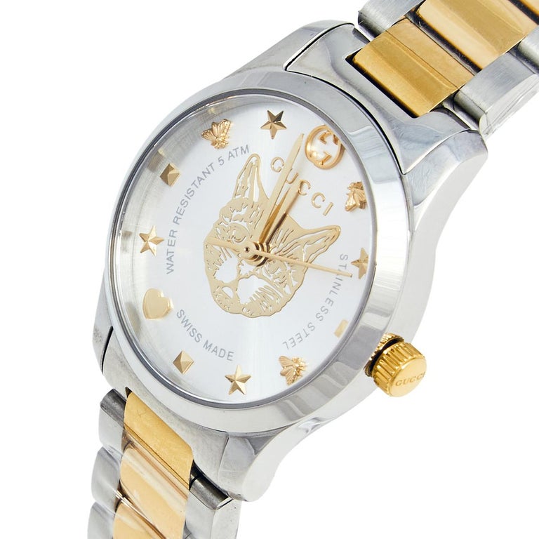 Gucci Silver Two Tone Stainless G-Timeless YA126596 Women's Wristwatch ...