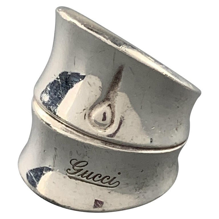 GUCCI Size 10 Sterling Silver Bamboo Embossed Ring at 1stDibs
