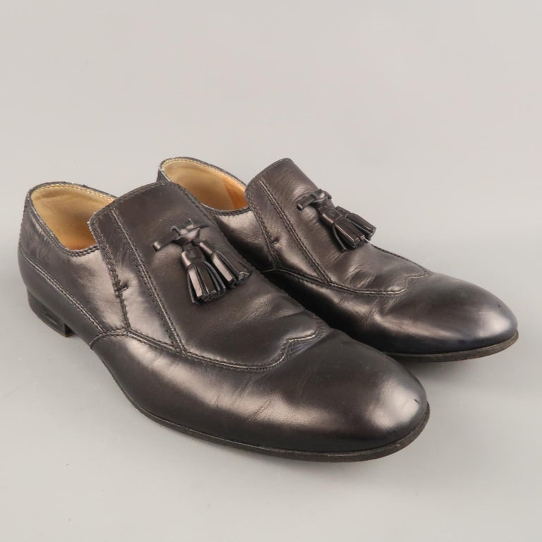GUCCI Size 10.5 Midnight Navy Solid Leather Wingtip Tassels Loafers at ...