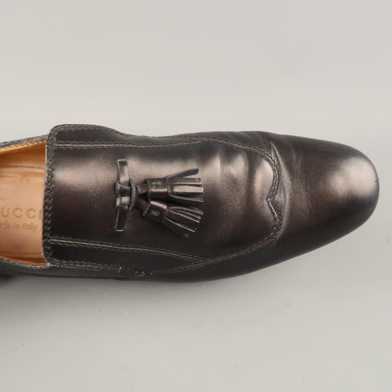 GUCCI Size 10.5 Midnight Navy Solid Leather Wingtip Tassels Loafers at ...