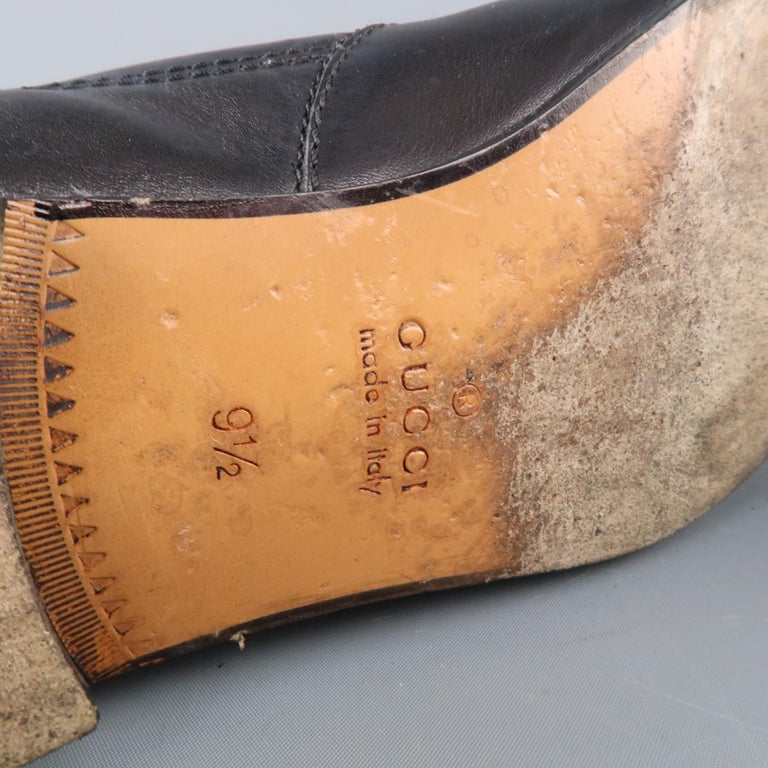 GUCCI Size 10.5 Midnight Navy Solid Leather Wingtip Tassels Loafers at ...