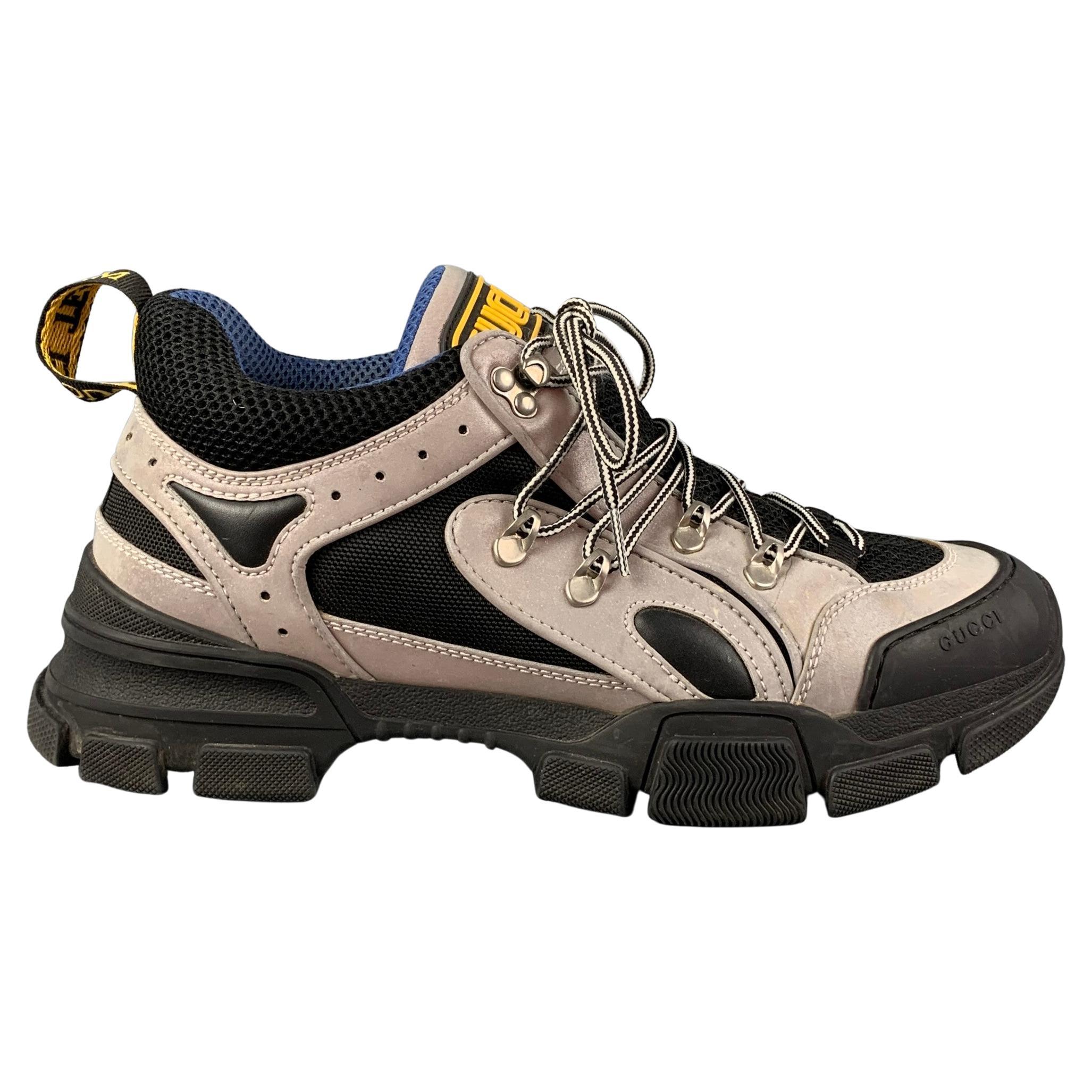 GUCCI Size 11 Black Grey Mixed Materials Lace Up Flashtrek Sneakers For ...