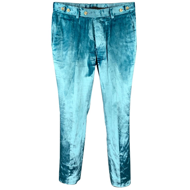 GUCCI Size 32 Light Blue Velvet Button Fly Dress Pants at 1stDibs