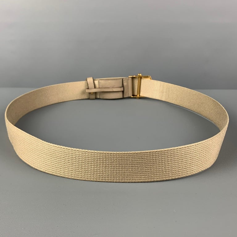 GUCCI Size 36 Beige Gold Anchors Fabric Leather Belt For Sale at 1stDibs
