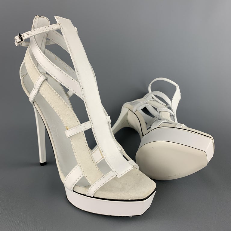 GUCCI Size 9 White Leather and Suede Strappy Platform LIFFORD MELBOURNE ...