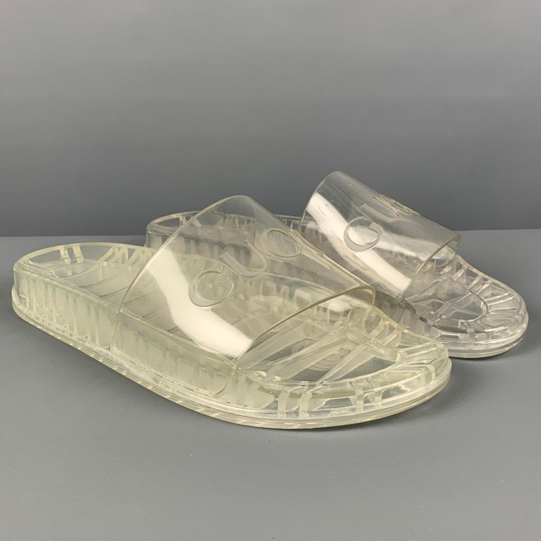GUCCI Size 9.5 Clear Logo Rubber Sandals For Sale at 1stDibs