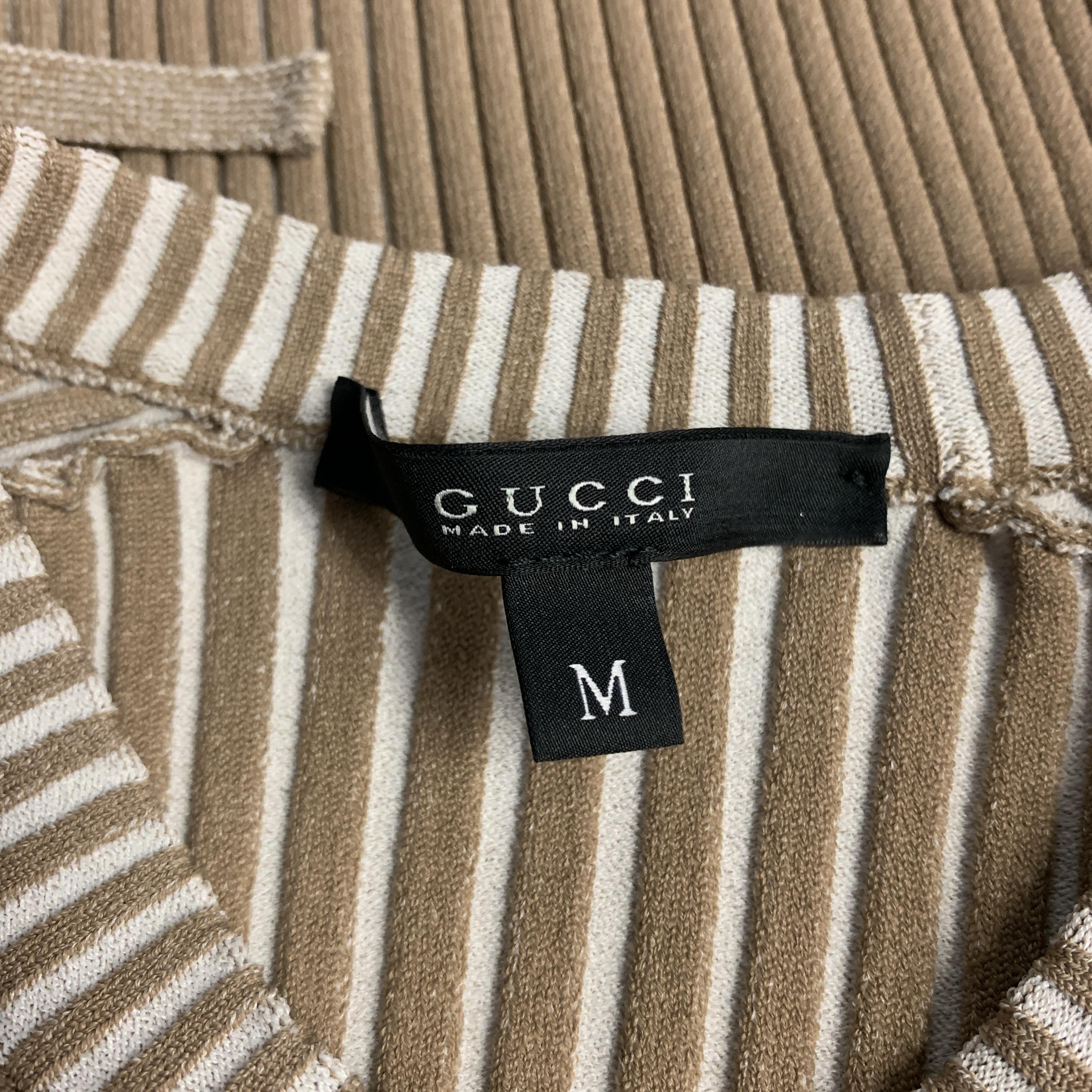 GUCCI Size M Beige Viscose Polyester Ribbed Striped Lace Up Pullover at ...
