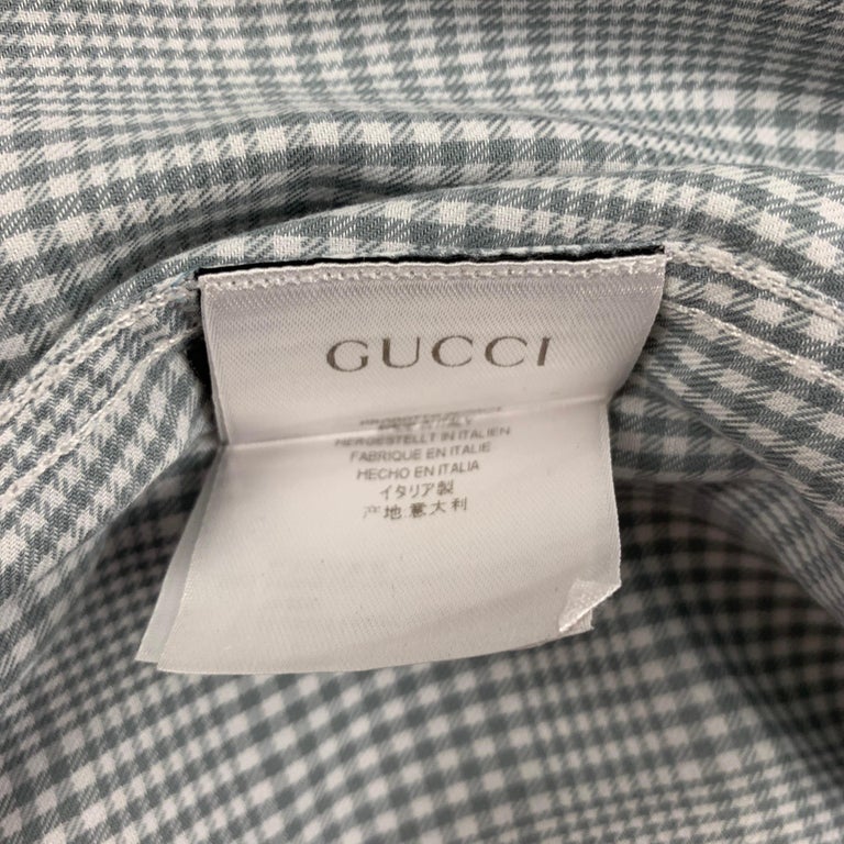 GUCCI Size S Grey White Plaid Cotton Button Up Long Sleeve Shirt For ...