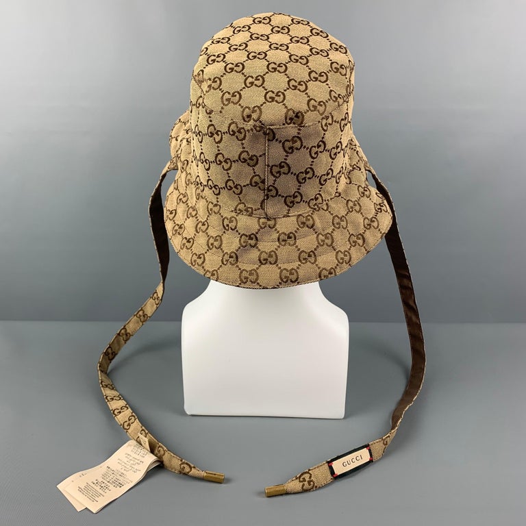 GUCCI Size XL Tan Brown Monogram Canvas Reversible Bucket Hat For Sale ...
