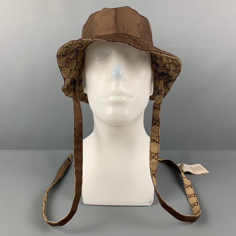 GUCCI Size XL Tan Brown Monogram Canvas Reversible Bucket Hat For Sale ...