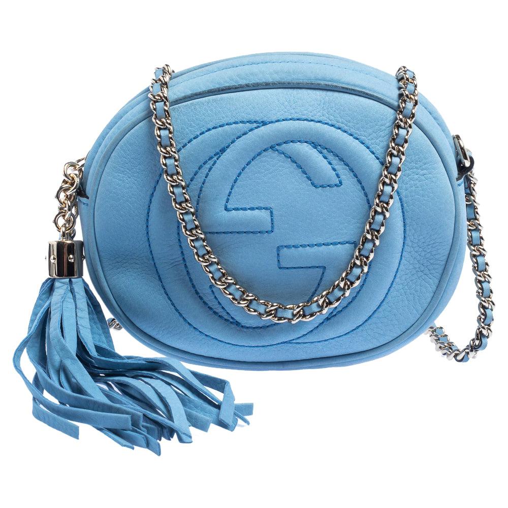 Gucci Sky Blue Nubuck Leather Mini Soho Disco Chain Crossbody Bag at ...