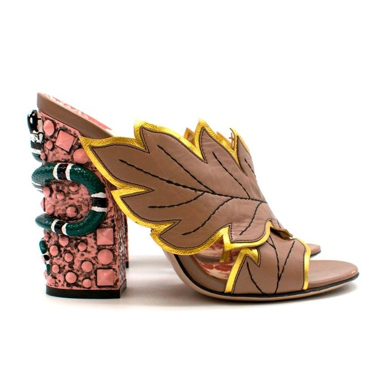 Gucci Snake Heel Crossover Leaf Mules 36.5 at 1stDibs | gucci snake heels