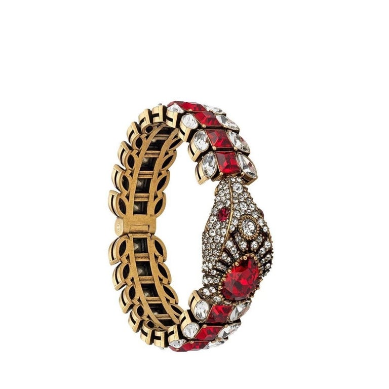 Gucci Snake Motif Crystal-embellished Bracelet For Sale at 1stDibs