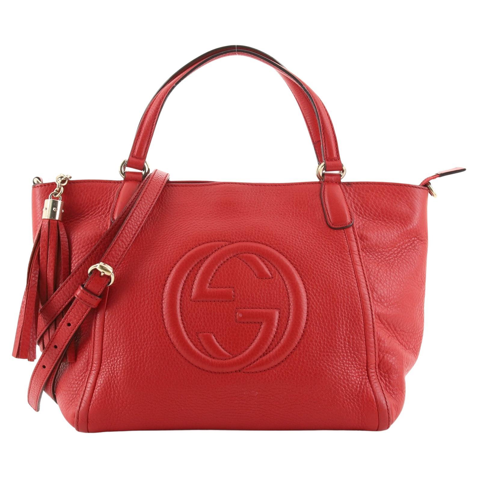 Gucci Red Leather Bamboo Bag at 1stDibs