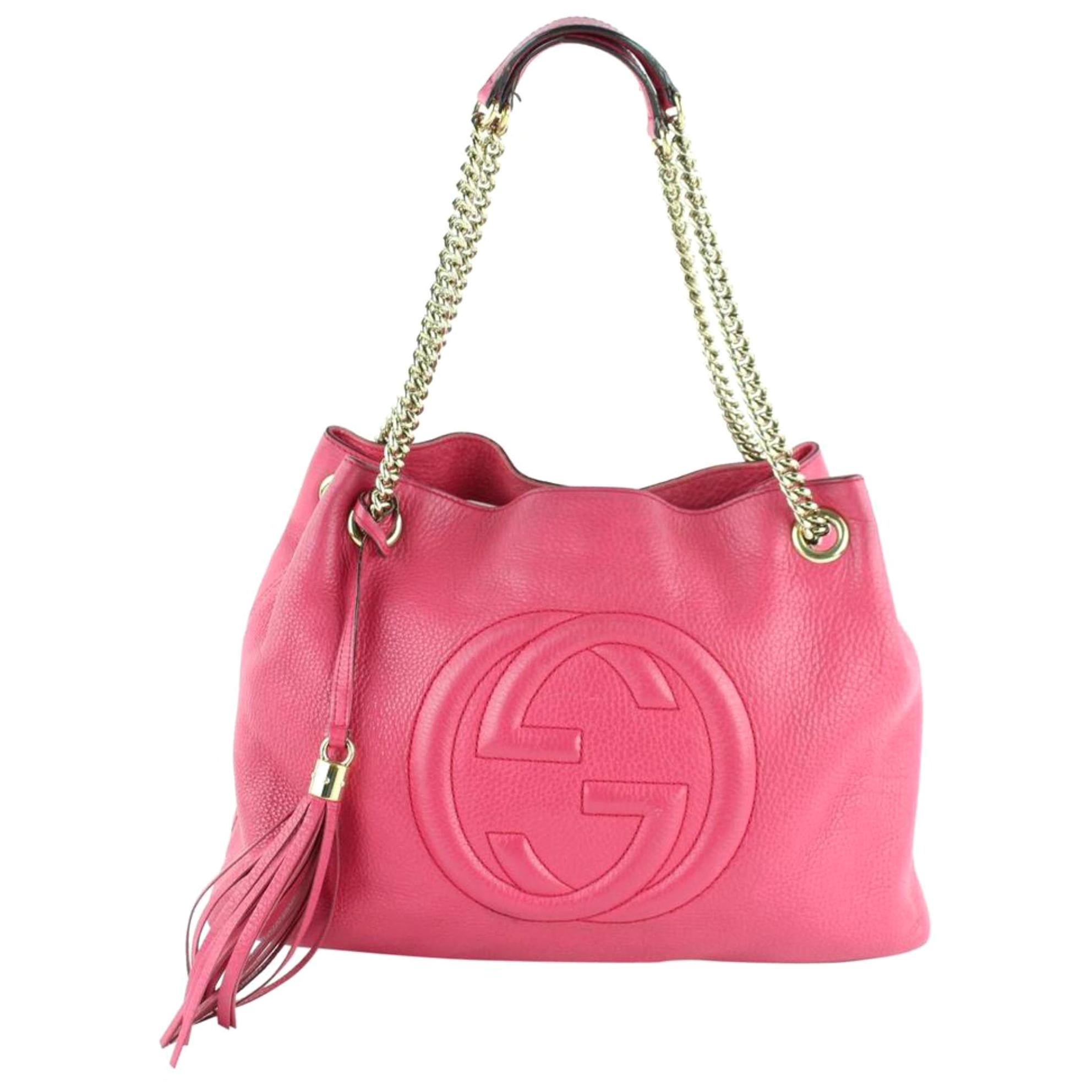 Gucci Soho Fuchsia Fringe Dark Fuschia Chain Tote 12gz1912 Pink ...