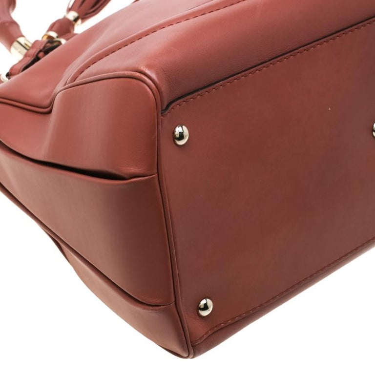 Gucci Solid Peach Leather Bold Bamboo Top Handle Bag at 1stDibs