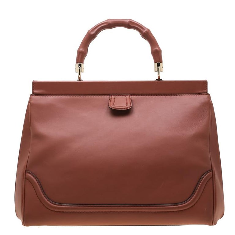 Gucci Solid Peach Leather Bold Bamboo Top Handle Bag at 1stDibs
