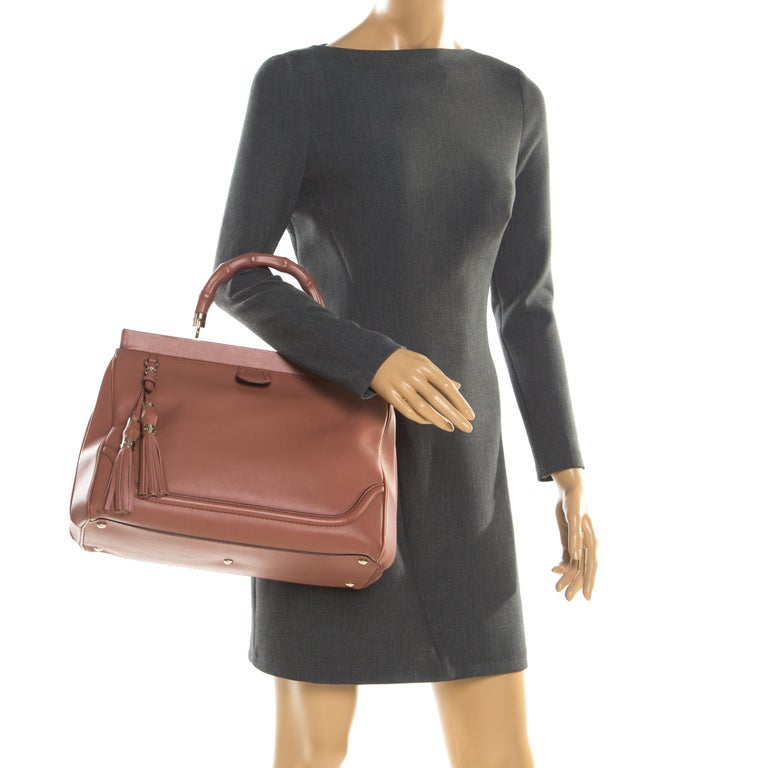 Gucci Solid Peach Leather Bold Bamboo Top Handle Bag at 1stDibs