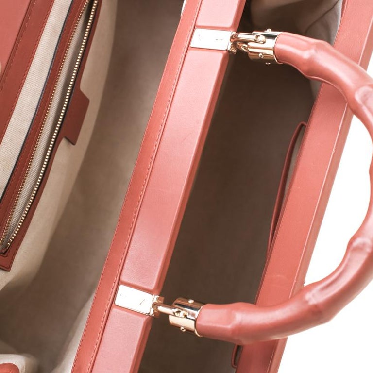 Gucci Solid Peach Leather Bold Bamboo Top Handle Bag at 1stDibs