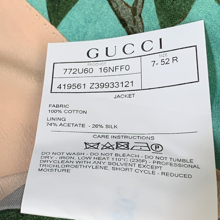 GUCCI SS 2016 Size US 42 Green Heritage Cotton Notch Lapel Blazer Sport ...