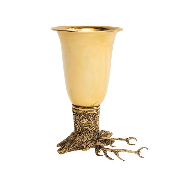 Gucci Stag Stirrup Cup Vase, Brass, Gold Washed, Signed For Sale at 1stDibs