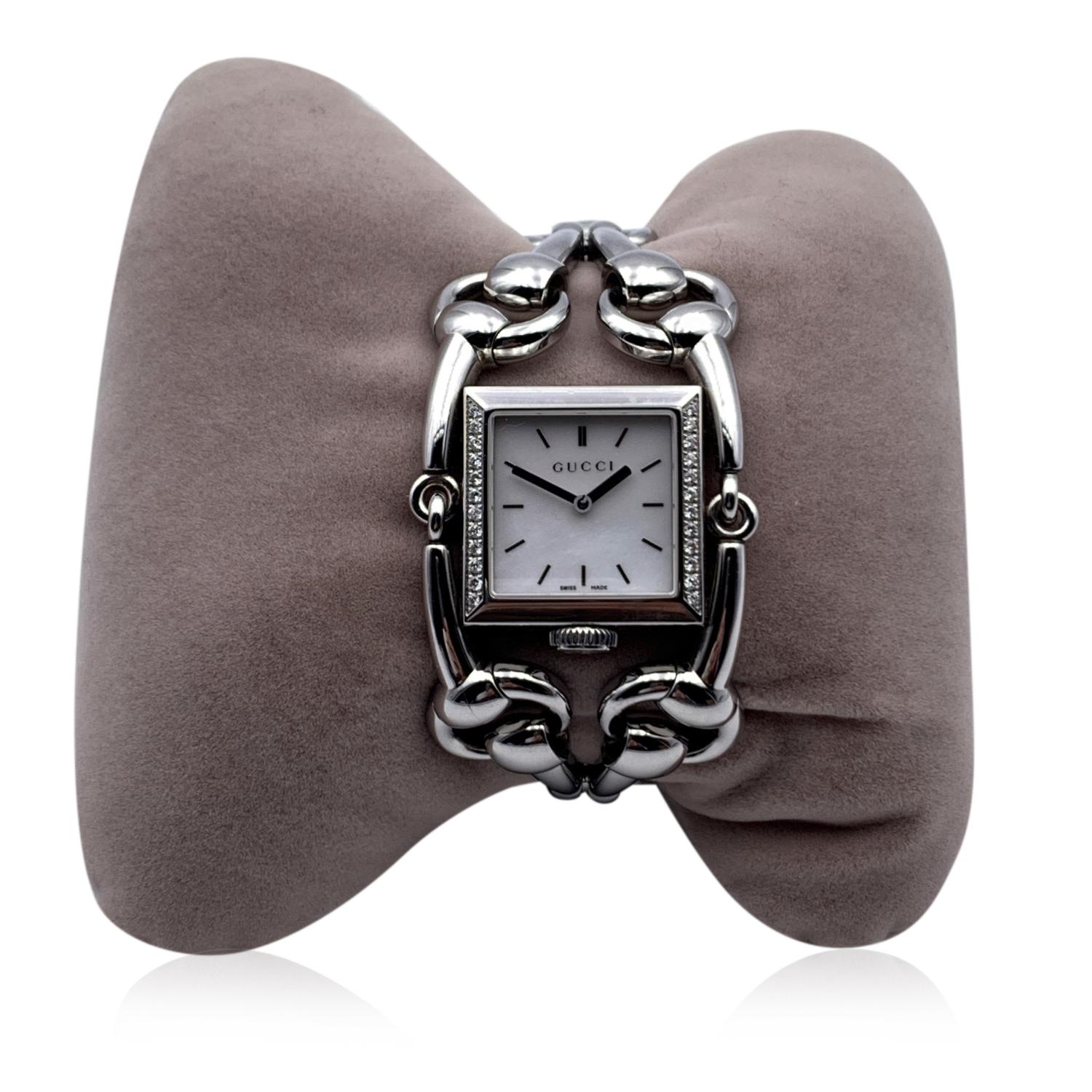 Gucci Stainless Steel Diamond Mod 116.3 Signoria Horsebit Wrist Watch ...