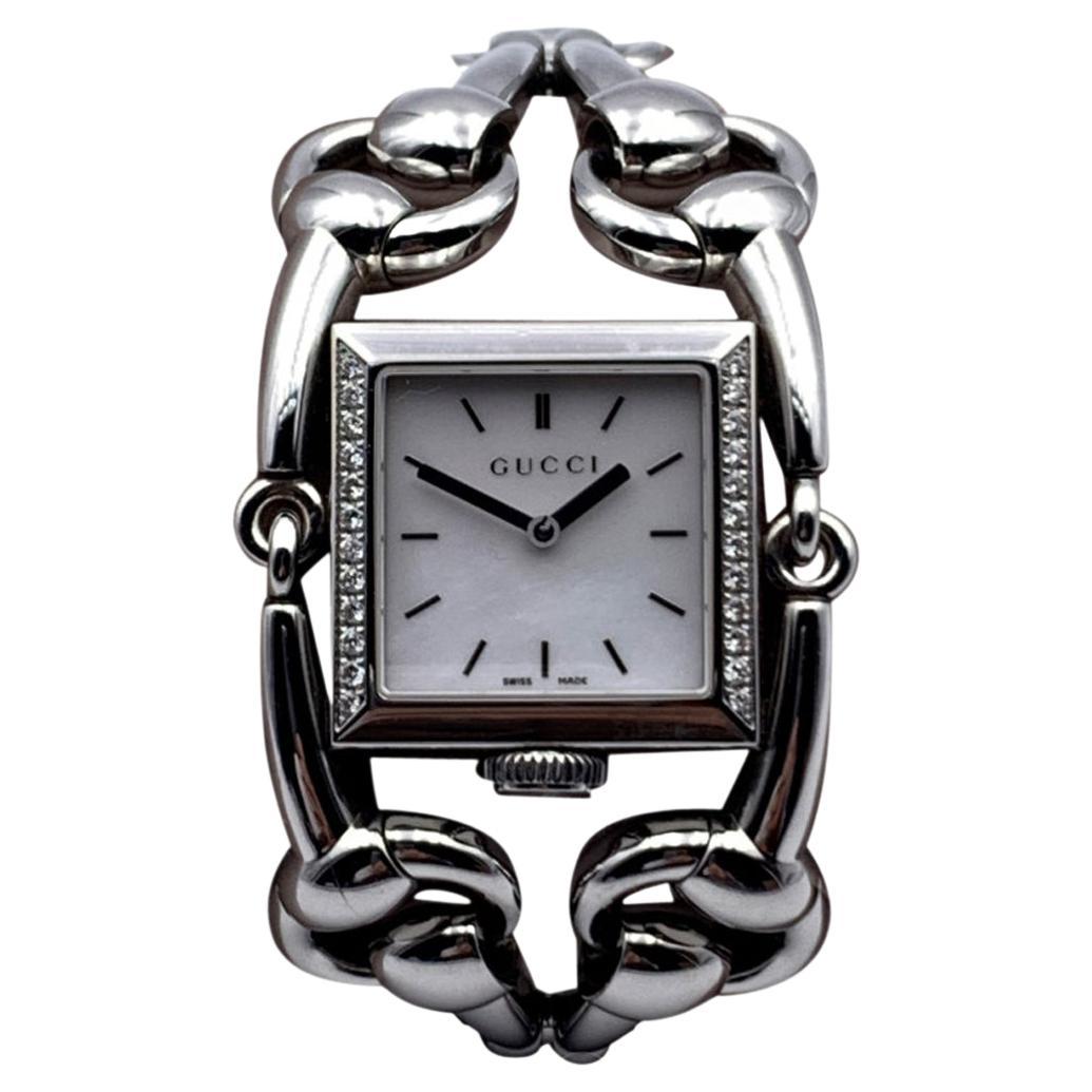 Gucci Stainless Steel Diamond Mod 116.3 Signoria Horsebit Wrist Watch ...